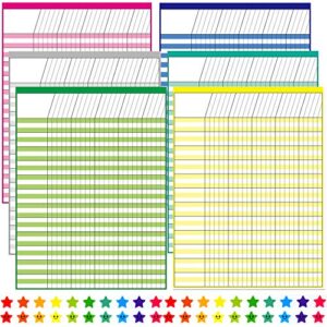 youngever 6 pack multi-color laminated dry erase incentive chart with 120 reward star stickers for chore responsibility, school attendance, homework progress tracking chart (17 inch x 22 inch)