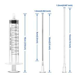 6 Pack-10ml Ink Syringe with 16 Ga Blunt Needle Tip and Soft Plastic Tube Suitable for Glue Application,Liquid Dispensing and Measuring, Pet Food Feeding,Refilling Ink Cartridges,CISS or Flux pen