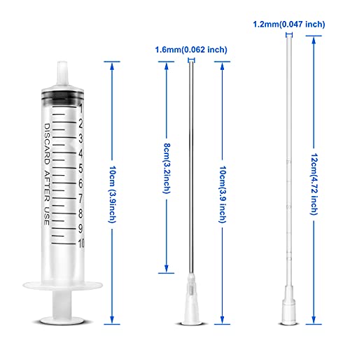 6 Pack-10ml Ink Syringe with 16 Ga Blunt Needle Tip and Soft Plastic Tube Suitable for Glue Application,Liquid Dispensing and Measuring, Pet Food Feeding,Refilling Ink Cartridges,CISS or Flux pen