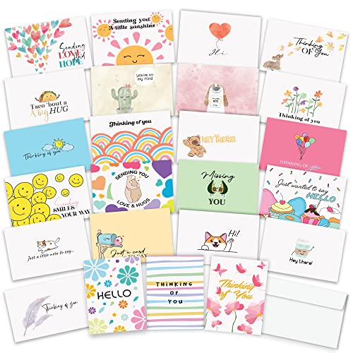 Thinking of You Cards with Envelopes - 24 Thinking of You Greeting Cards with Unique Designs and Inspiring Words - The Perfect Encouragement Cards to Send to a Close Friend, Relative or Loved One (24)