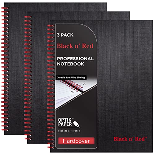 Black n' Red Notebook, Hardcover, Premium Optik Paper, Scribzee App Compatible, Environmentally Friendly, Durable Spiral Binding, 11" x 8-1/2", 70 Double-Sided Ruled Sheets, Pack of 3 (400123488)