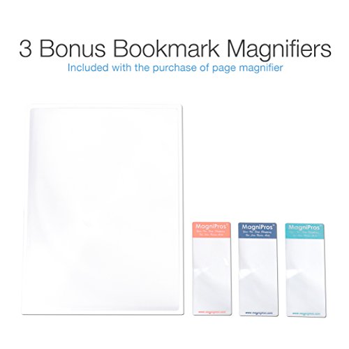 (2 Pack) MagniPros Large Full Page 3X Magnifier Premium Magnifying Sheet Fresnel Lens 7.5" X 10.5" with 3 Bonus Bookmark Magnifiers Ideal for Reading Small Prints & Low Vision Seniors