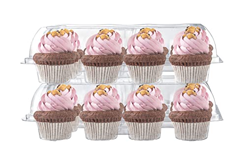 5 Cupcake Containers Plastic Disposable | High Dome Cupcake Boxes 12 Compartment Cupcake Holders Disposable Cupcake Carrier | Dozen Cupcake Trays | Durable Cup Cake Muffin Packaging Transporter