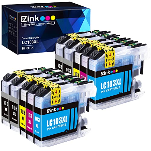 E-Z Ink (TM Compatible Ink Cartridge Replacement for Brother LC-103XL LC103XL LC103 XL LC103BK LC103C LC103M LC103Y Compatible with DCP-J152W MFC-J245 (4 Black, 2 Cyan, 2 Magenta, 2 Yellow, 10 Pack)