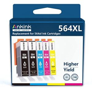 ankink remanufactured 564 ink cartridges 564xl combo pack for hp printers deskjet 3500 officejet 4620 photosmart 5510 5520 6510 6520 7510 7520 b8550 c6300 d5400 d7560 (black cyan magenta yellow, 5pk)