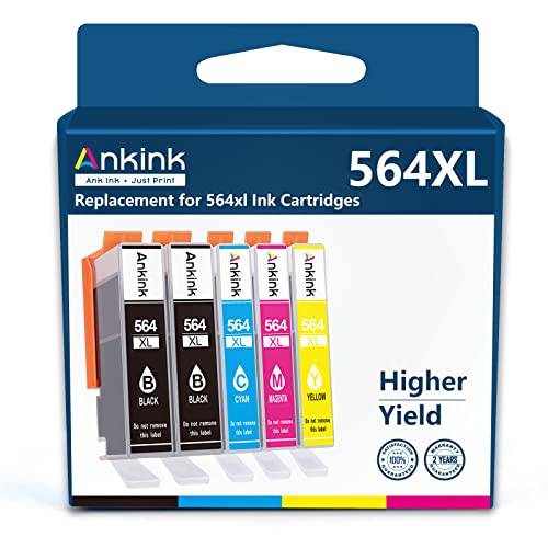 Ankink Remanufactured 564 Ink Cartridges 564XL Combo Pack for HP Printers DeskJet 3500 OfficeJet 4620 PhotoSmart 5510 5520 6510 6520 7510 7520 B8550 C6300 D5400 D7560 (Black Cyan Magenta Yellow, 5PK)