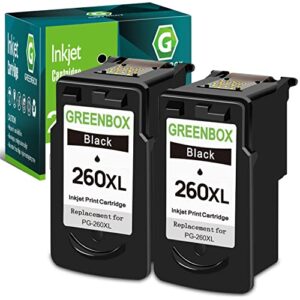 greenbox remanufactured 260xl high-yield black ink cartridge replacement for canon 260xl 260 xl pg-260 xl for pixma ts5320 ts6420 tr7020 all in one wireless printer ( 400 pages, 2 black, 2-pack )