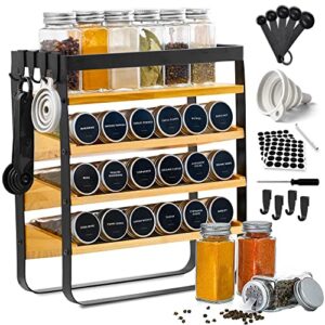 spice rack organizer – spice organizer with 24 jars & 3 spice racks – spices organizer, seasoning rack, kitchen spice organizer, spice holder – spice jars and rack, spice rack organizer for countertop