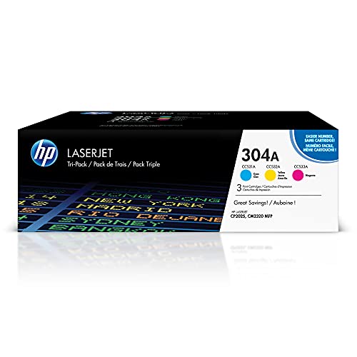 HP 304A Cyan, Magenta, Yellow Toner Cartridges (3-pack) | Works with HP Color LaserJet CM2320 MFP, HP Color LaserJet CP2025 Series | CF340A