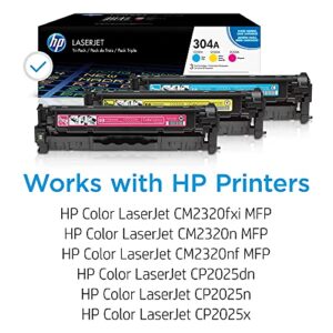 HP 304A Cyan, Magenta, Yellow Toner Cartridges (3-pack) | Works with HP Color LaserJet CM2320 MFP, HP Color LaserJet CP2025 Series | CF340A