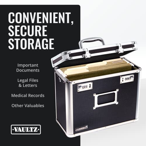 Vaultz File Organizer Box - 14 x 7 x 12.19 Inch Letter Size, Portable Locking Storage Totes with Dual Combination Locks for Filing Office Documents - Black