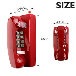 Retro Wall Phones for Landline with Mechanical Ringing Classic Corded Telephone Wall Mounted with Indicator Waterproof Old Style Phone for Home Hotel and Office