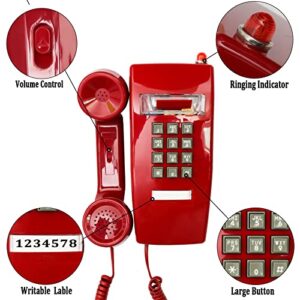 Retro Wall Phones for Landline with Mechanical Ringing Classic Corded Telephone Wall Mounted with Indicator Waterproof Old Style Phone for Home Hotel and Office