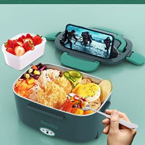 Electric Lunch Box Food Heater 80W Upgraded Leak-proof Heated Lunch Box 12V 24V 110V-230V 3 in 1 Portable Food Warmer for Car/Truck/Office with 304 Stainless Steel Container Spoon & Fork and Carry Bag