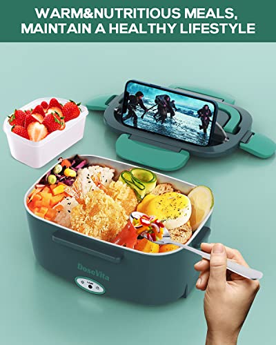 Electric Lunch Box Food Heater 80W Upgraded Leak-proof Heated Lunch Box 12V 24V 110V-230V 3 in 1 Portable Food Warmer for Car/Truck/Office with 304 Stainless Steel Container Spoon & Fork and Carry Bag