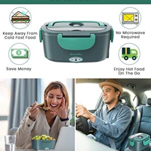 Electric Lunch Box Food Heater 80W Upgraded Leak-proof Heated Lunch Box 12V 24V 110V-230V 3 in 1 Portable Food Warmer for Car/Truck/Office with 304 Stainless Steel Container Spoon & Fork and Carry Bag