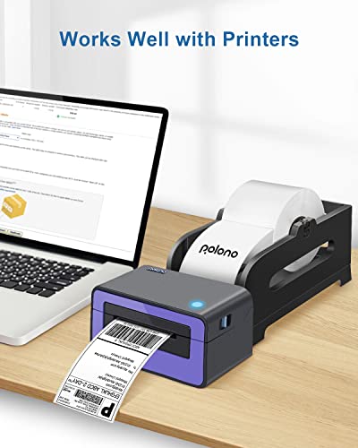 POLONO Shipping Label Printer, 4x6 Thermal Label Printer for Shipping Packages, Commercial Direct Thermal Label Maker, Label Holder, Thermal Label Holder for Fan-Fold and Roll Labels