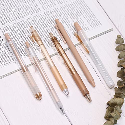 Buqoo Gel Pens Set, 5 Pack Retractable Gel Ink Pens 0.5mm Fine Points Pens Various Styles of Gel Pens with 1 Highlighter for Drawing Writing Planner and School Supplies (Brownish Red Color)