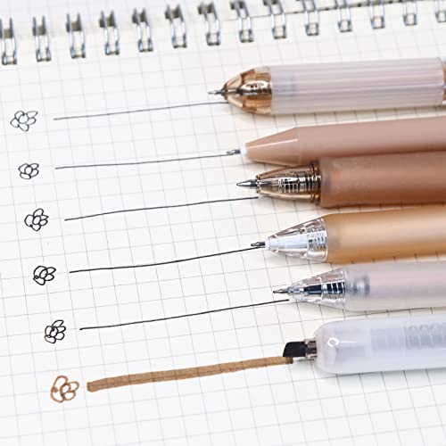 Buqoo Gel Pens Set, 5 Pack Retractable Gel Ink Pens 0.5mm Fine Points Pens Various Styles of Gel Pens with 1 Highlighter for Drawing Writing Planner and School Supplies (Brownish Red Color)