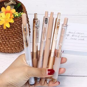 Buqoo Gel Pens Set, 5 Pack Retractable Gel Ink Pens 0.5mm Fine Points Pens Various Styles of Gel Pens with 1 Highlighter for Drawing Writing Planner and School Supplies (Brownish Red Color)