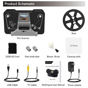 8mm & Super 8 Reels to Digital MovieMaker Film Scanner Converter, Pro Film Digitizer Machine with 2.4" LCD, Grey (Convert 3 inch and 5 inch Film reels into Digital) with 32 GB SD Card…