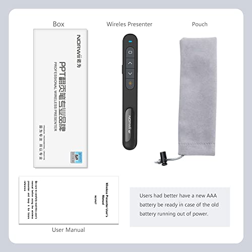 NORWII N27 Wireless Presenter with Laser Pointer Presentation Clicker, 330FT Long Contol Range Hyperlink Volume PowerPoint Clicker Presentation Remote Slide Advancer for Laptop Computer