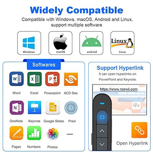 NORWII N27 Wireless Presenter with Laser Pointer Presentation Clicker, 330FT Long Contol Range Hyperlink Volume PowerPoint Clicker Presentation Remote Slide Advancer for Laptop Computer