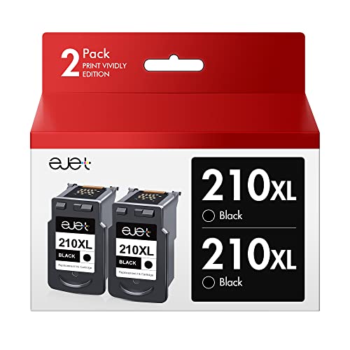 ejet Remanufactured Ink Cartridge Replacement for Canon 210XL PG-210XL PG 210XL, Used with PIXMA IP2702 MP230 MP240 MP250 MP280 MP480 MP490 MP495 MP499 MX320 MX330 MX340 Printer (2 Black)