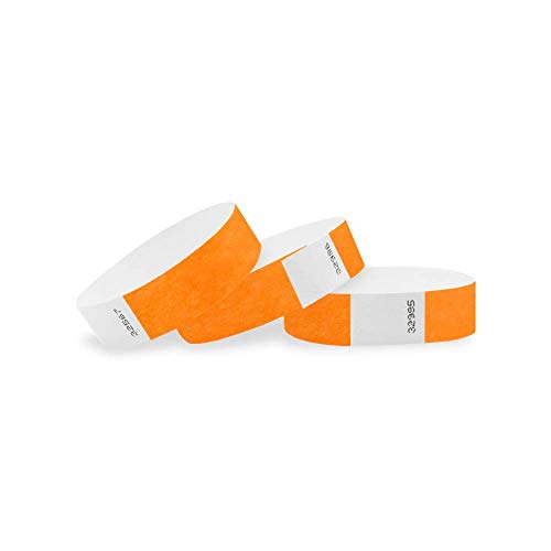 WristCo Neon Orange ¾” Tyvek Wristbands – 500 Pack | Waterproof Paper Bracelets for Concerts & Events