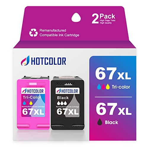 HOTCOLOR 67XL HP Printer Ink Replacement for HP 67 Ink Cartridges Black/Color Combo Pack XL for HP Envy 6055e 6000 Deskjet 2755e 4155e deskjet Plus 4155 4158 4152 Envy Pro 6455 6452 6400 (1+1, 2PK)