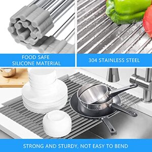 Lauon Roll Up Dish Drying Rack Over The Sink Multipurpose Dish Drainer Tray Mat，304 Stainless Steel Foldable Dish Rack (17.8''x11.8'')