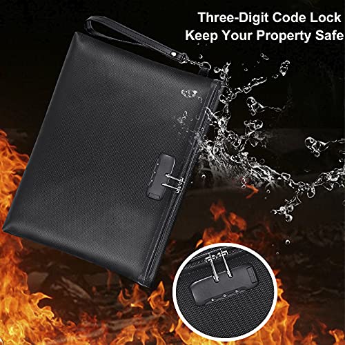 Fireproof Document Bag with Lock, ZOOPIP 14.3"x10.2" Fireproof and Waterproof Money Bag with Zipper Closure, Storage Pouch for A4 Letter Size Document, Cash, Cell Phone, Tablet, Credit Card,Passport