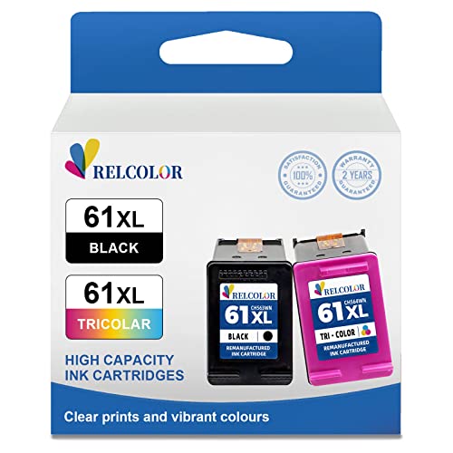 Relcolor High Yield HP61 XL Ink Cartridge for HP 61 61XL Black Color Combo for Envy 4500 5530 4502 5534 5535 Deskjet 2540 3050 1000 1510 1512 1010 1056 OfficeJet 4630 4635 2620 Series Printer HP61XL