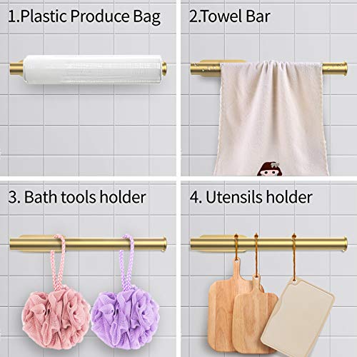 Adhesive Paper Towel Holder, No Drilling Paper Tower Rack, Stainless Steel Rust-Proof and Durable, Suitable for Kitchen, Bathroom, 11.8 inch, Gold