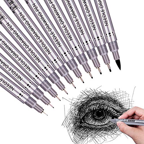 PANDAFLY Precision Micro-Line Pens, 10 Size Black Micro-Pen Fineliner Ink Pens, Waterproof Archival Ink Multiliner Pens for Artist Illustration, Calligraphy, Sketching, Technical Drawing