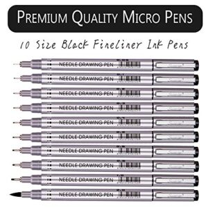 PANDAFLY Precision Micro-Line Pens, 10 Size Black Micro-Pen Fineliner Ink Pens, Waterproof Archival Ink Multiliner Pens for Artist Illustration, Calligraphy, Sketching, Technical Drawing