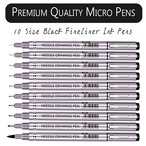 PANDAFLY Precision Micro-Line Pens, 10 Size Black Micro-Pen Fineliner Ink Pens, Waterproof Archival Ink Multiliner Pens for Artist Illustration, Calligraphy, Sketching, Technical Drawing