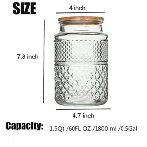 Large Glass Storage Jar, 60 FL OZ Glass Food Storage Containers with Bamboo Lid, Kitchen Containers Cereal Canisters Decorative Jar for Candy Snack Cookies Coffee Tea Nuts Airtight Glass Jars (Round)