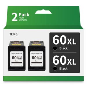 teino remanufactured ink cartridge replacement for hp 60 xl 60xl for photosmart c4780 c4795 c4680 c4650 d110 d110a deskjet f4480 f4280 f4580 d2530 d2545 d2680 envy 100 111 printer (black, 2 pack)