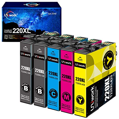 Uniwork Remanufactured Ink Cartridge Replacement for Epson 220 XL 220XL T220XL use for WorkForce WF-2750 WF-2760 WF-2630 WF-2650 WF-2660 XP-320 XP-420 Printer Tray (2 Black 1 Cyan 1 Magenta 1 Yellow)