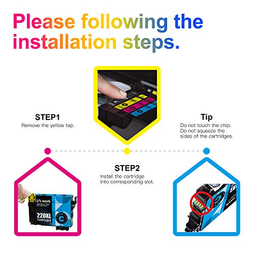 Uniwork Remanufactured Ink Cartridge Replacement for Epson 220 XL 220XL T220XL use for WorkForce WF-2750 WF-2760 WF-2630 WF-2650 WF-2660 XP-320 XP-420 Printer Tray (2 Black 1 Cyan 1 Magenta 1 Yellow)