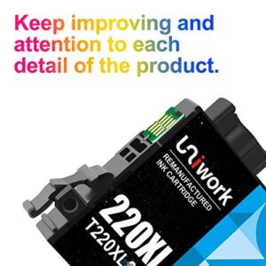 Uniwork Remanufactured Ink Cartridge Replacement for Epson 220 XL 220XL T220XL use for WorkForce WF-2750 WF-2760 WF-2630 WF-2650 WF-2660 XP-320 XP-420 Printer Tray (2 Black 1 Cyan 1 Magenta 1 Yellow)