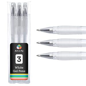 white gel pen for artists 0.7mm fine point – smudge-resistant white pen for art drawing, sketching & writing (3pack) – white ink pen highlight fineliner – archival gel ink – opaque on black paper