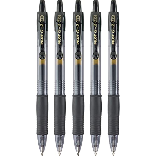 PILOT G2 Premium Refillable & Retractable Rolling Ball Gel Pens, Bold Point, Black Ink, 5-Pack (31303)