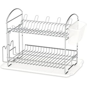 Simple Houseware 2-Tier Dish Rack with Drainboard, Chrome