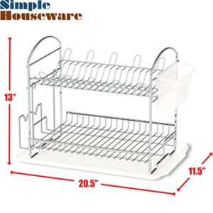 Simple Houseware 2-Tier Dish Rack with Drainboard, Chrome