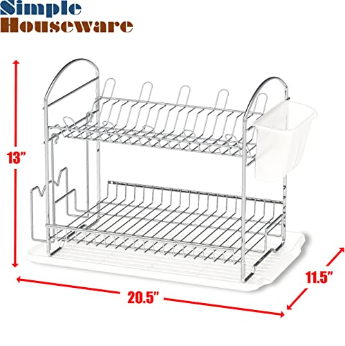 Simple Houseware 2-Tier Dish Rack with Drainboard, Chrome