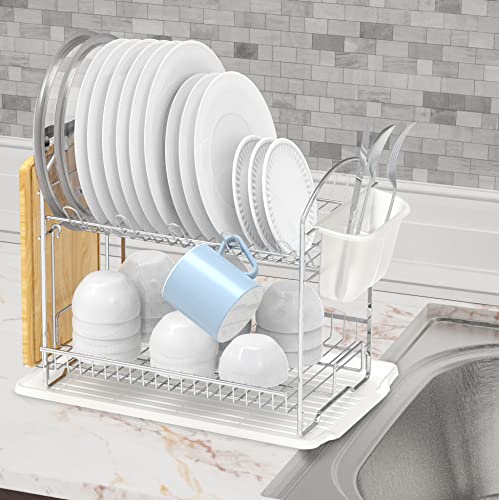 Simple Houseware 2-Tier Dish Rack with Drainboard, Chrome