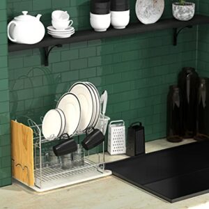 Simple Houseware 2-Tier Dish Rack with Drainboard, Chrome