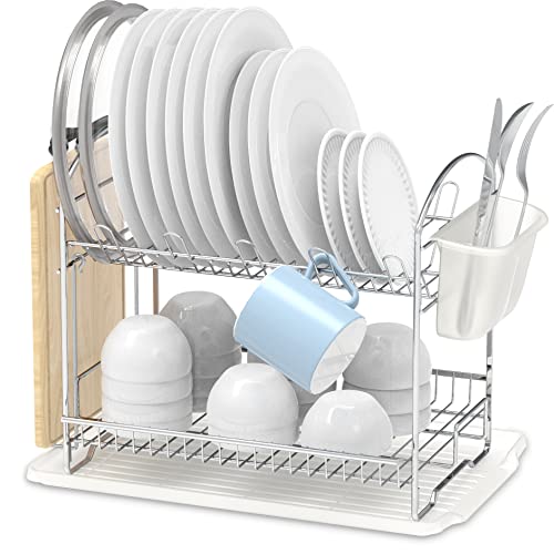 Simple Houseware 2-Tier Dish Rack with Drainboard, Chrome